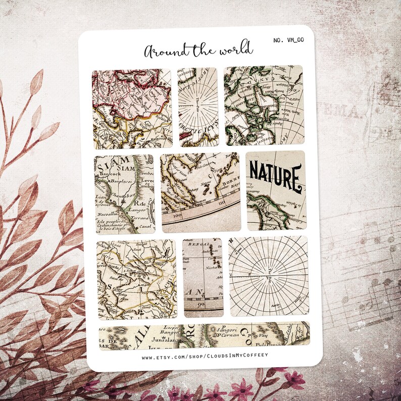 Antique Map Stickers - Vintage Stickers Maps Planner Sticker Old Book ...