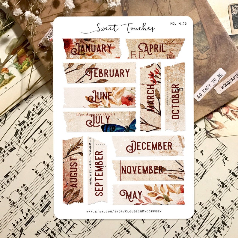 Monthly Stickers - Months Page Marker Vintage Washi Tape Planner ...