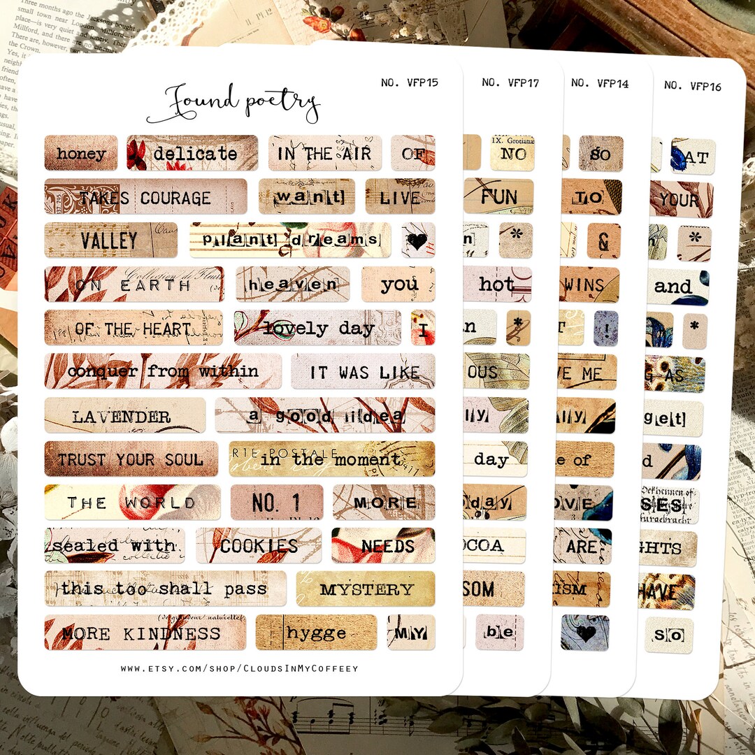 Found Poetry Stickers | Vintage Ephemera Planner Stickers - Etsy