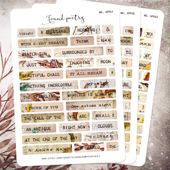 Found Poetry Vintage Stickers Planner Stickers Headers | Etsy