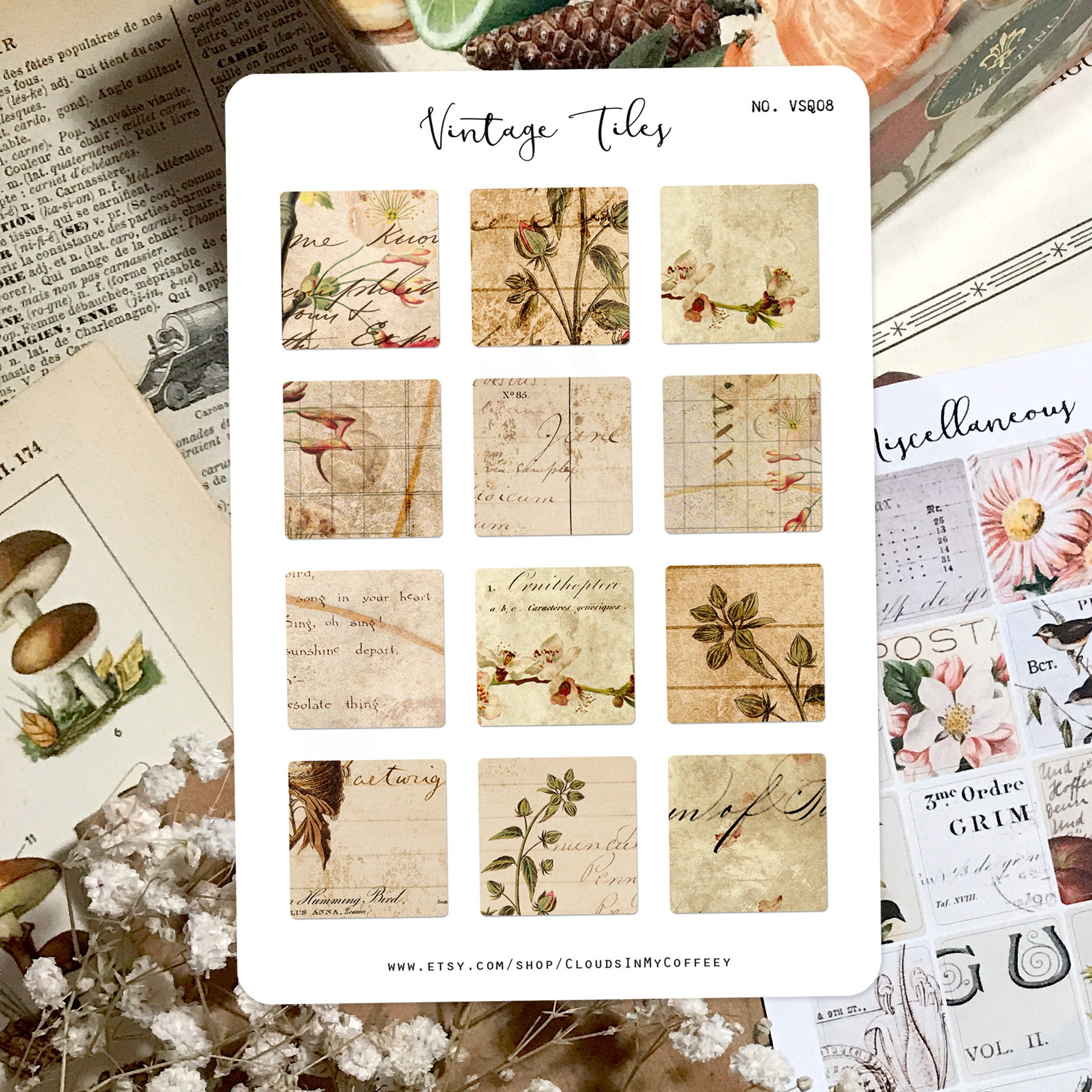 Vintage Tiles Square Vintage Stickers Planner Stickers | Etsy