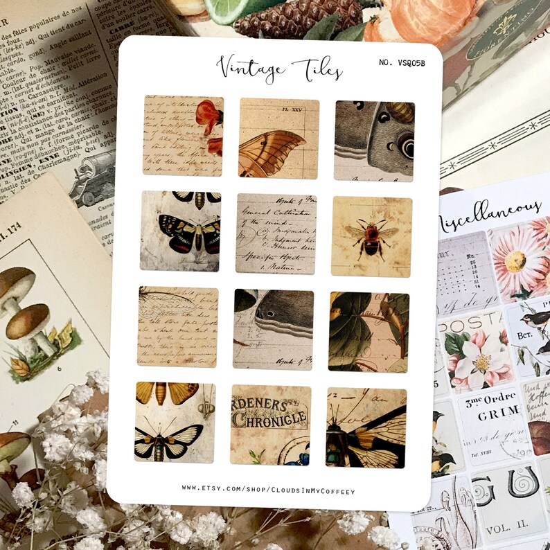 Vintage Tiles - Square Vintage Stickers Planner Stickers Autumn ...