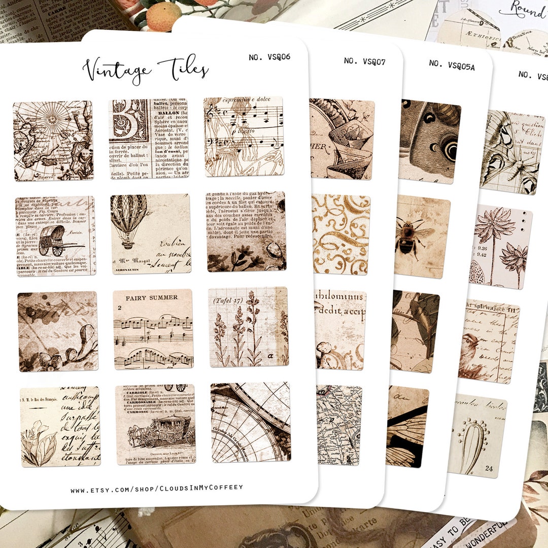 Vintage Tiles Monochrome Square Stickers Planner Stickers Ephemera ...