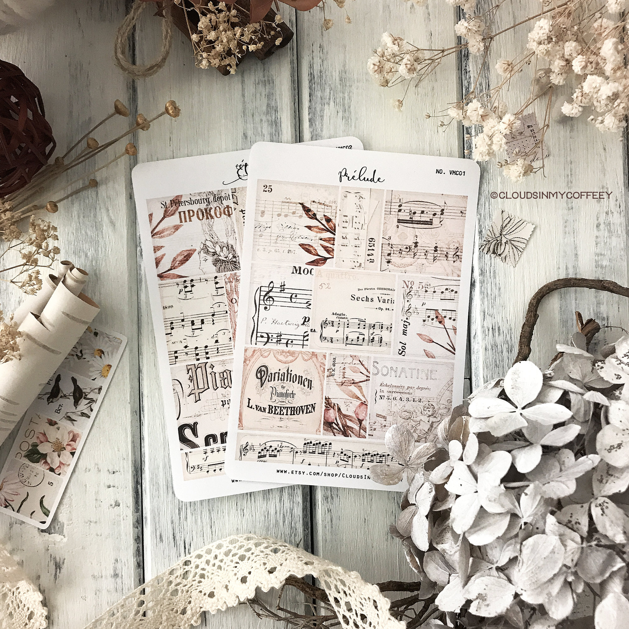 Vintage Music Sheet Stickers: Ephemera Scrapbooking Planner Stickers - Etsy