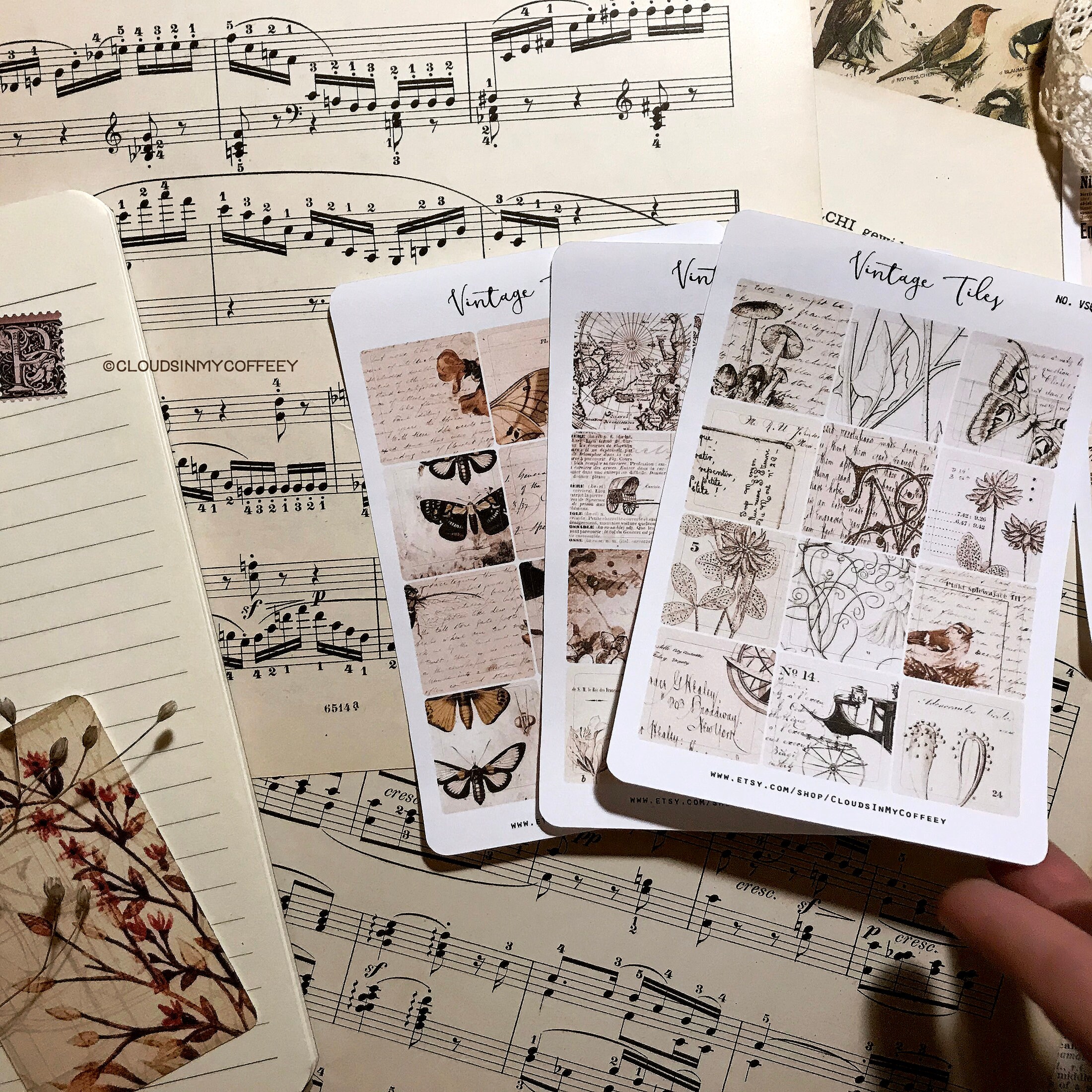 Vintage Tiles Monochrome Square Stickers Planner Stickers | Etsy
