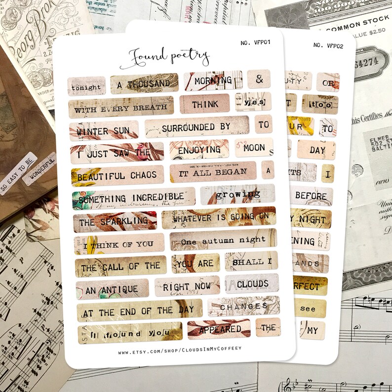 Found Poetry Vintage Stickers Planner Stickers Headers Typewriter ...