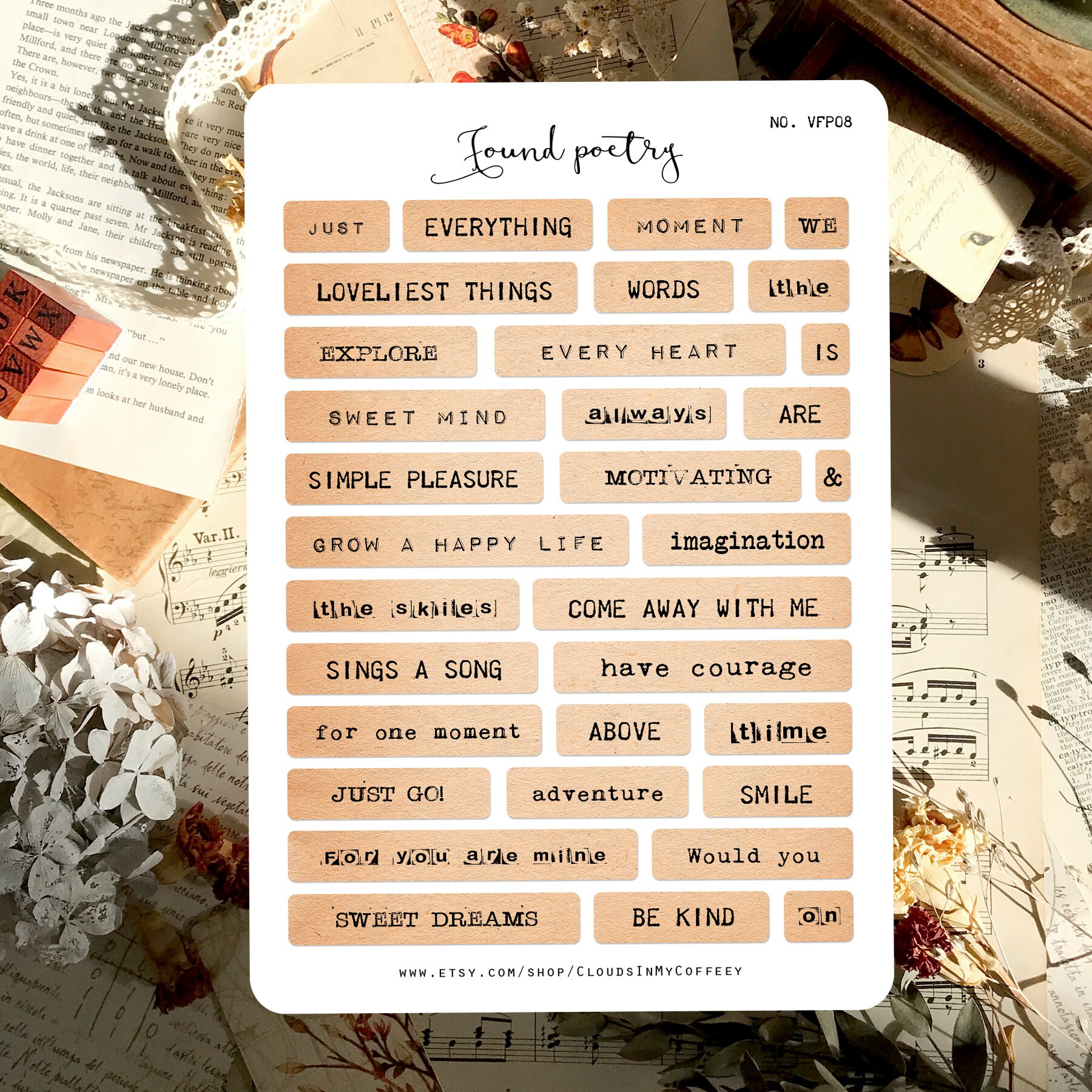 Found Poetry Vintage Stickers Planner Stickers Headers Typewriter ...