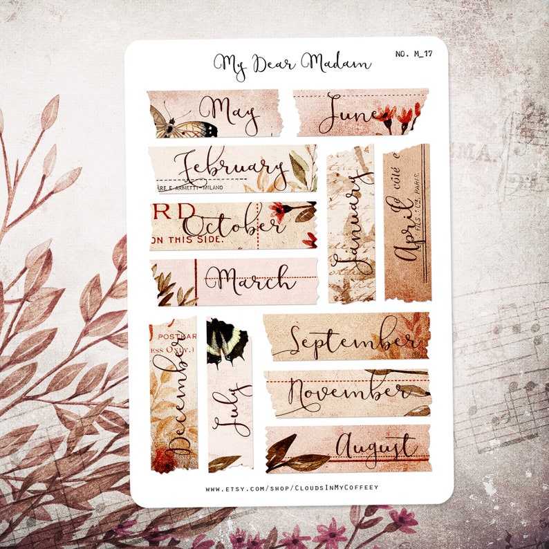 Monthly Stickers - Months Page Marker Vintage Washi Tape Planner ...