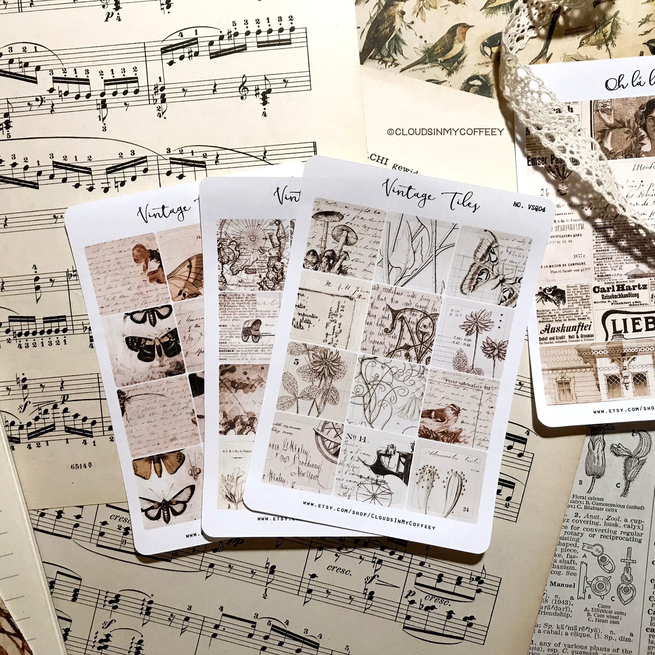 Vintage Tiles Monochrome Square Stickers Planner Stickers | Etsy