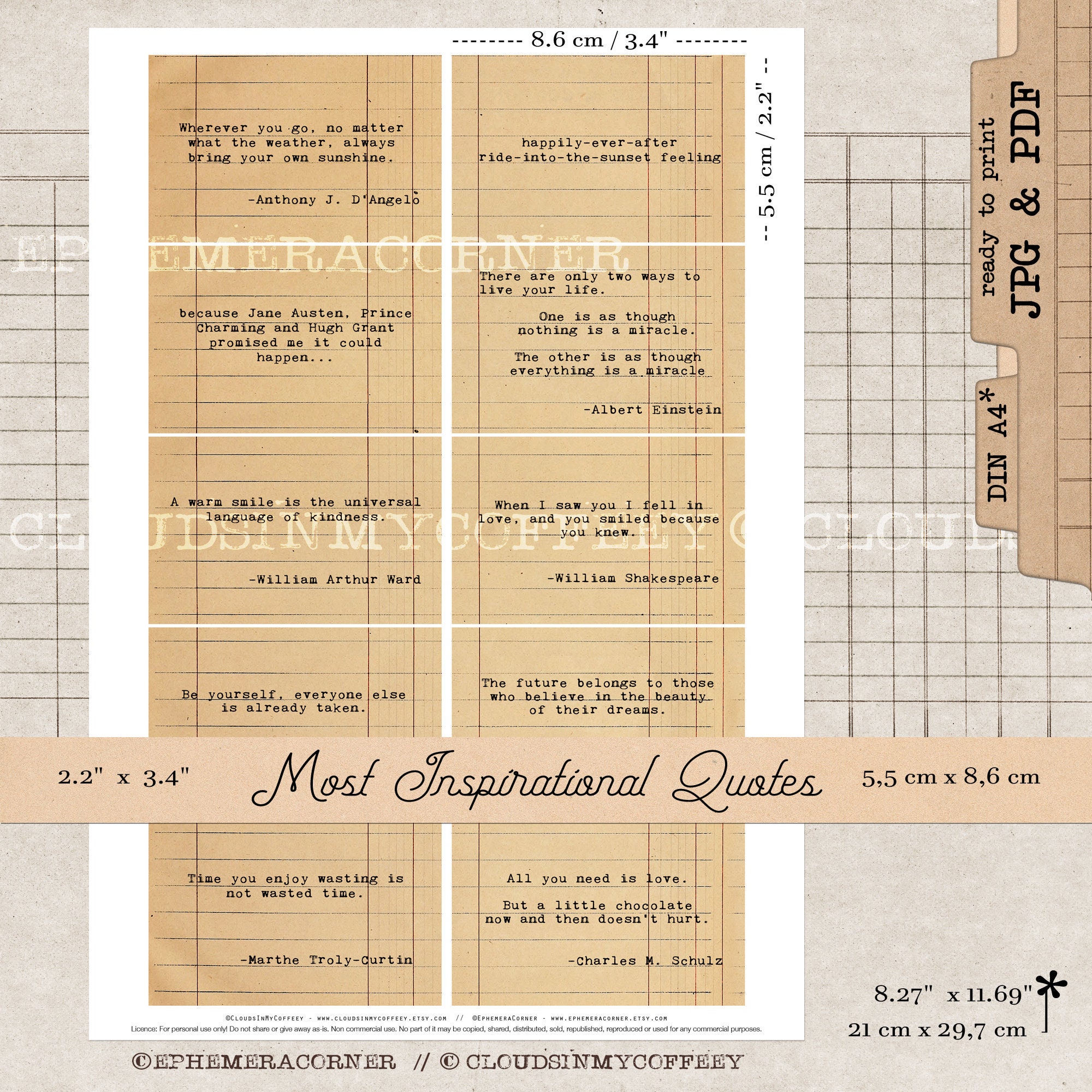 Inspirational Quotes Vintage Paper Printable Cards Motivation Sayings ...