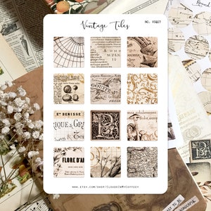 Vintage Tiles - Monochrome Square Stickers Planner Stickers Ephemera ...