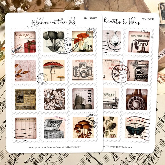 Square Postage Stamps Vintage Stickers Happy Mail Planner - Etsy