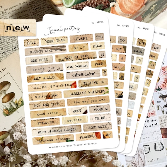 Found Poetry Vintage Stickers Planner Stickers Headers | Etsy