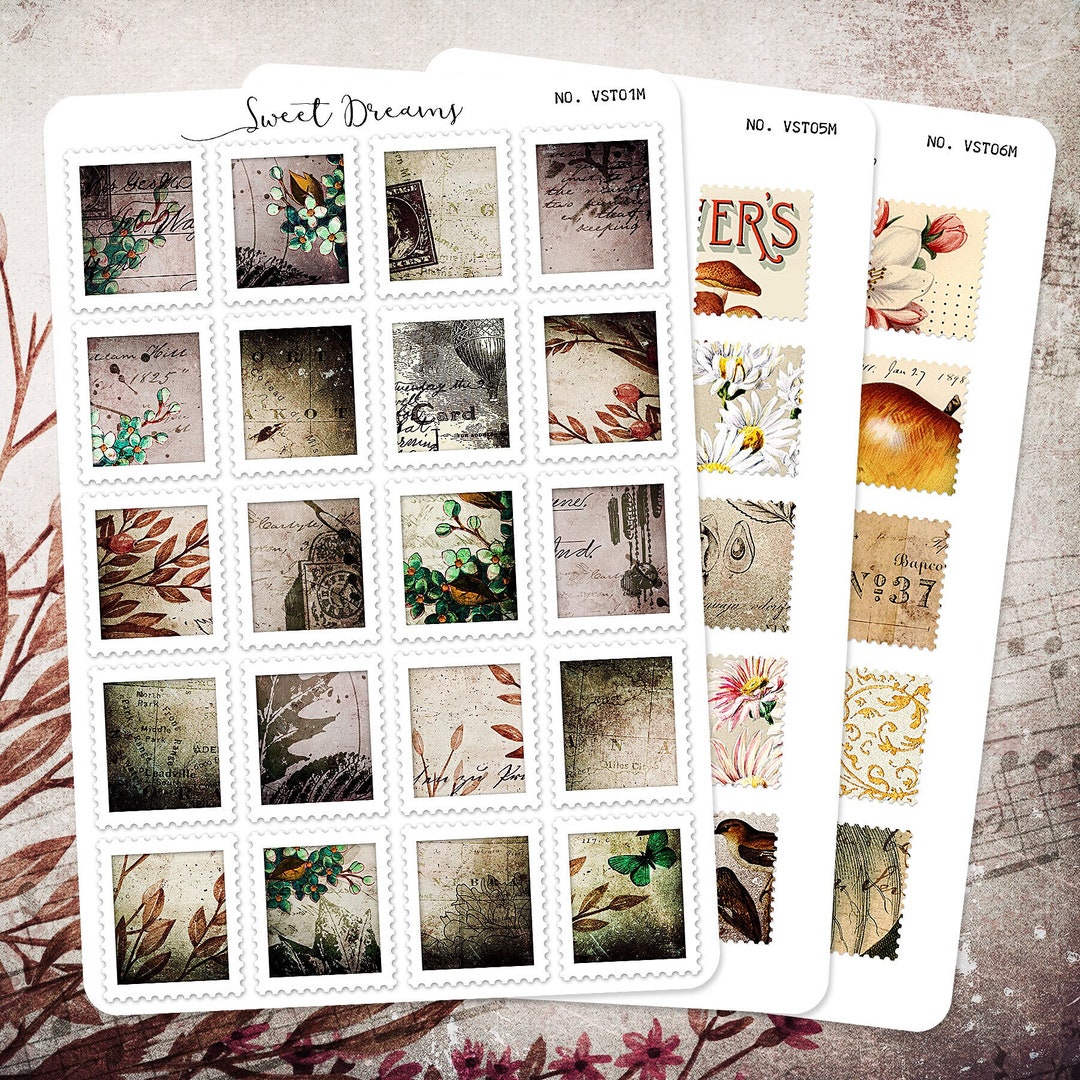 Postage Stamps Vintage Stickers Planner Stickers Flowers Butterflies ...