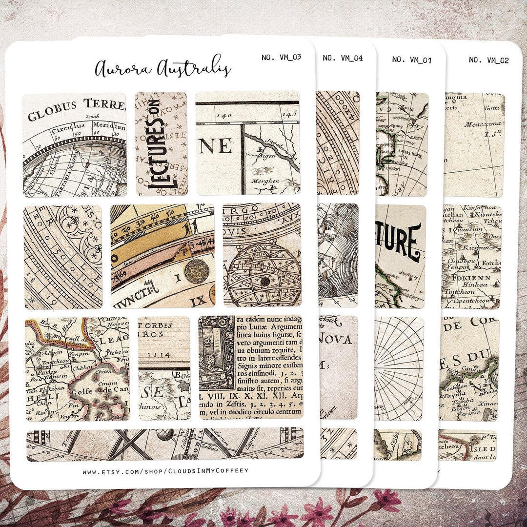 Antique Map Stickers Vintage Stickers Maps Planner Sticker Old Book ...