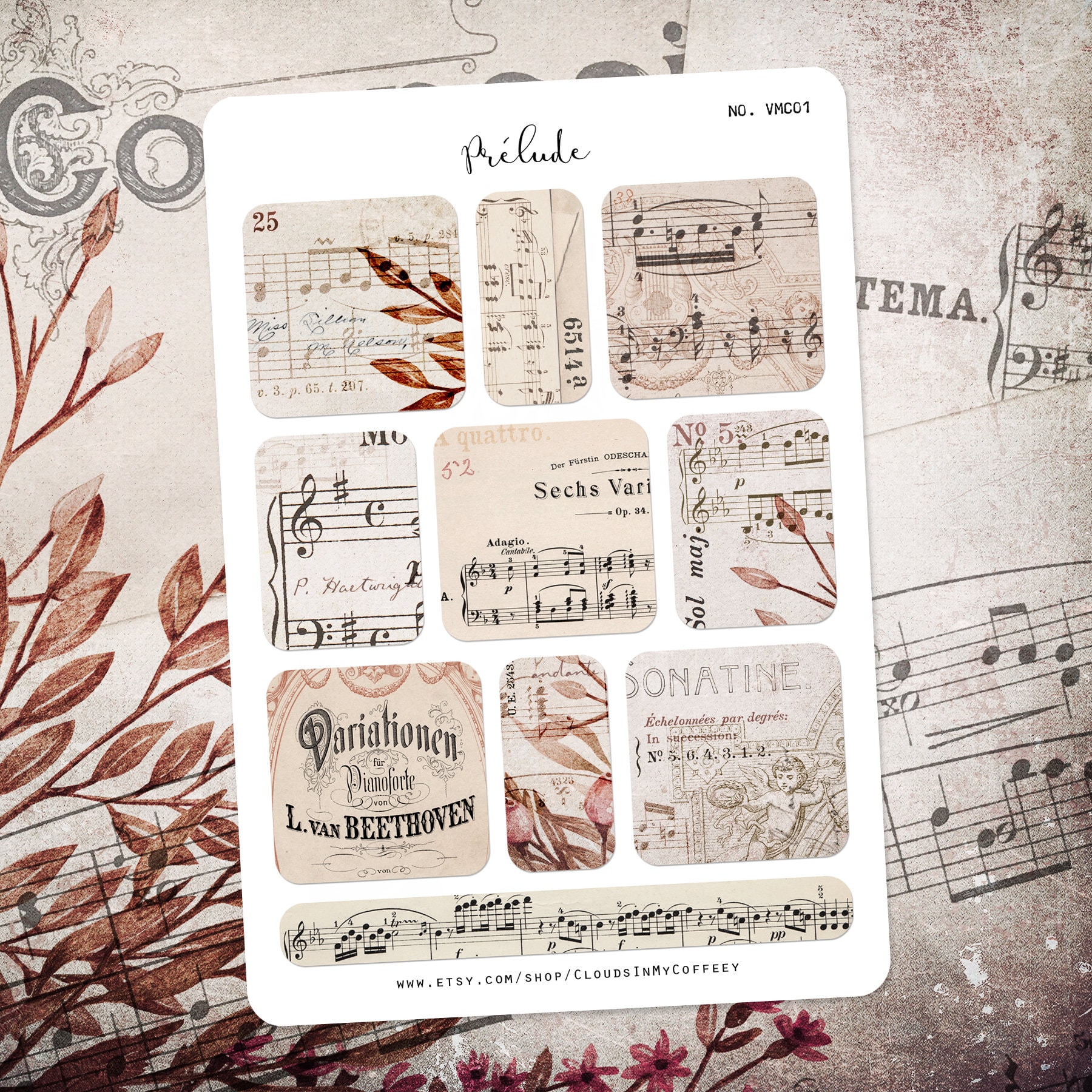Vintage Music Sheet Stickers: Ephemera Scrapbooking Planner Stickers - Etsy