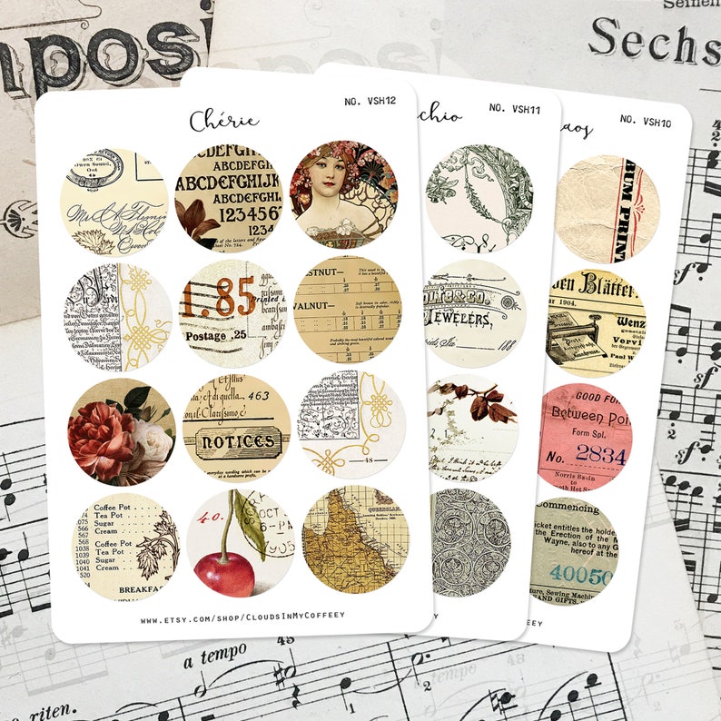 Vintage Ephemera Circle Stickers – Planner Scrapbook Stickers - Etsy