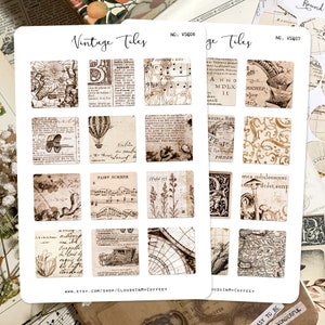 Vintage Tiles - Monochrome Square Stickers Planner Stickers Ephemera ...