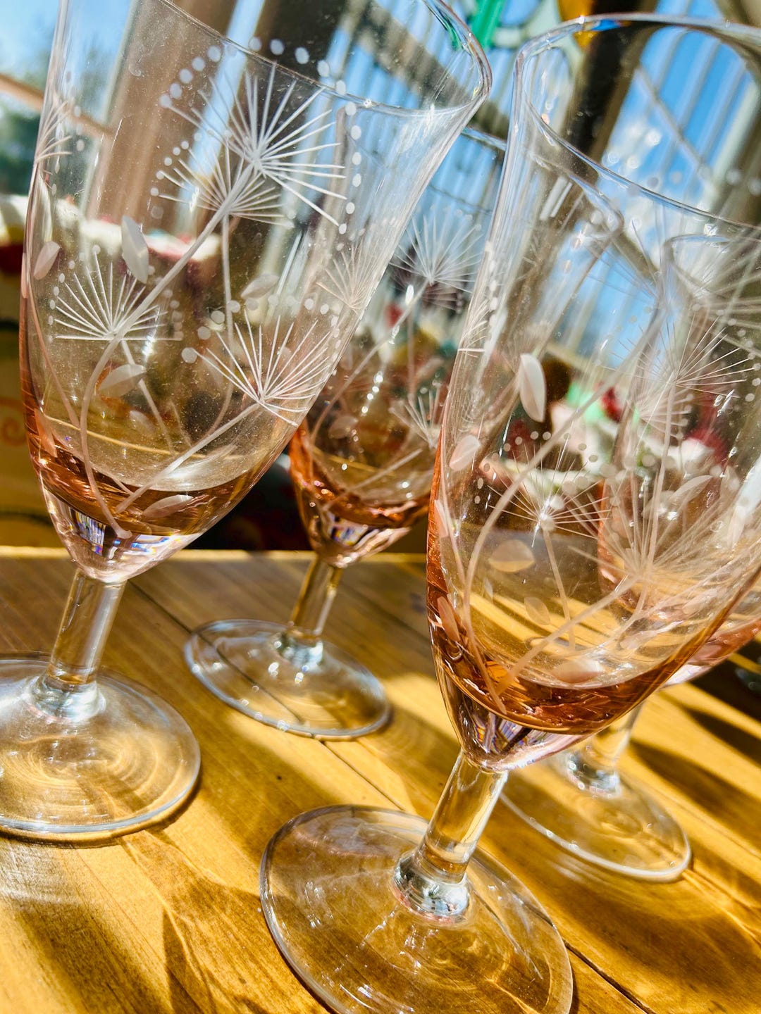 Candlewick - Floral Cut Iced Tea Goblets “dandelion” Design - Peach ...