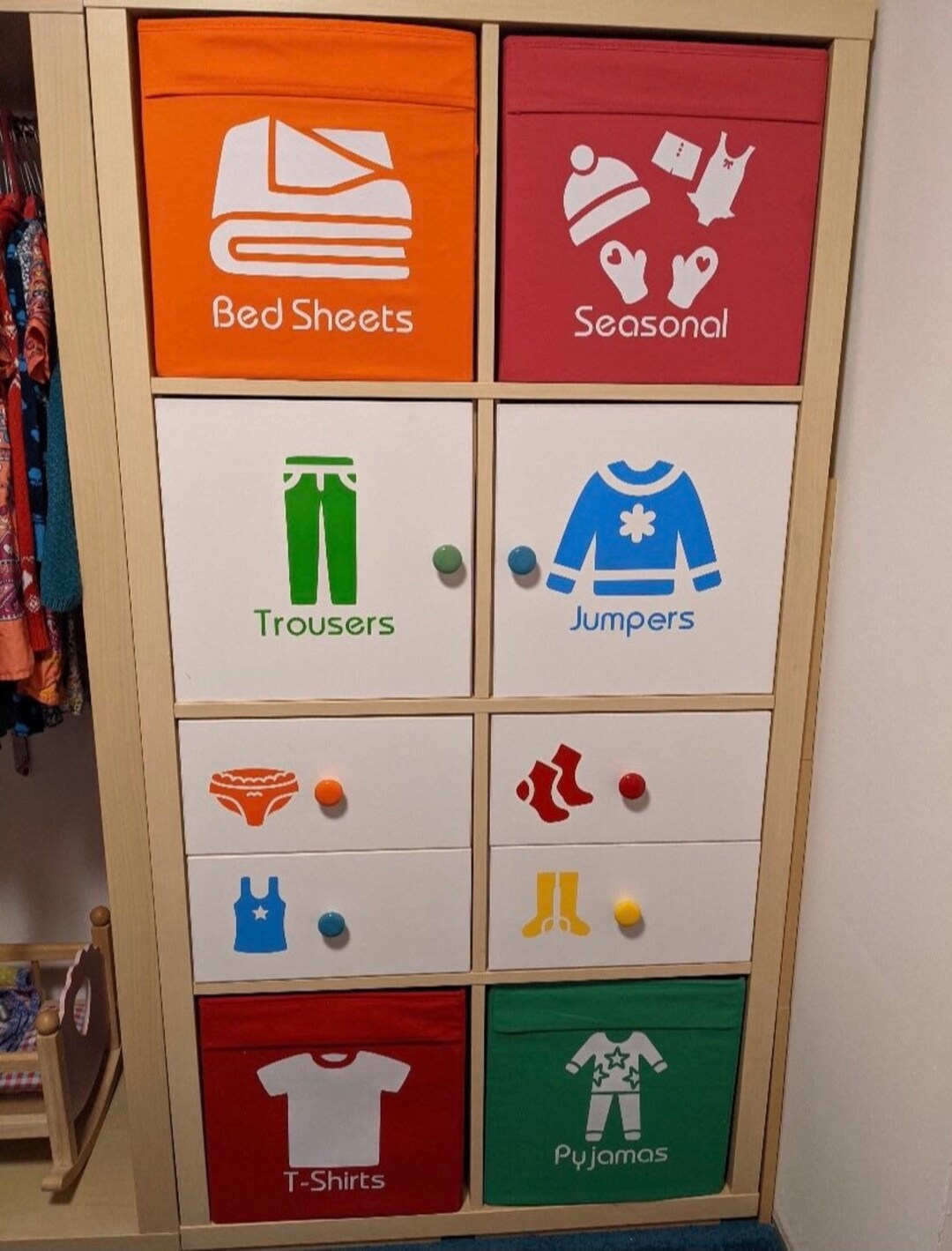 Clothes Storage Decals | Kids Room Storage Labels | Wardrobe & Drawers ...