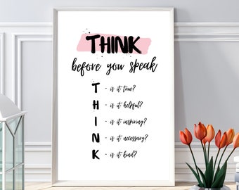 Think before You Speak Poster Print Aqua Brush Stroke | Etsy