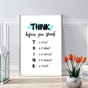 Think Before You Speak Poster Print, Aqua Brush Stroke Handwriting Font ...