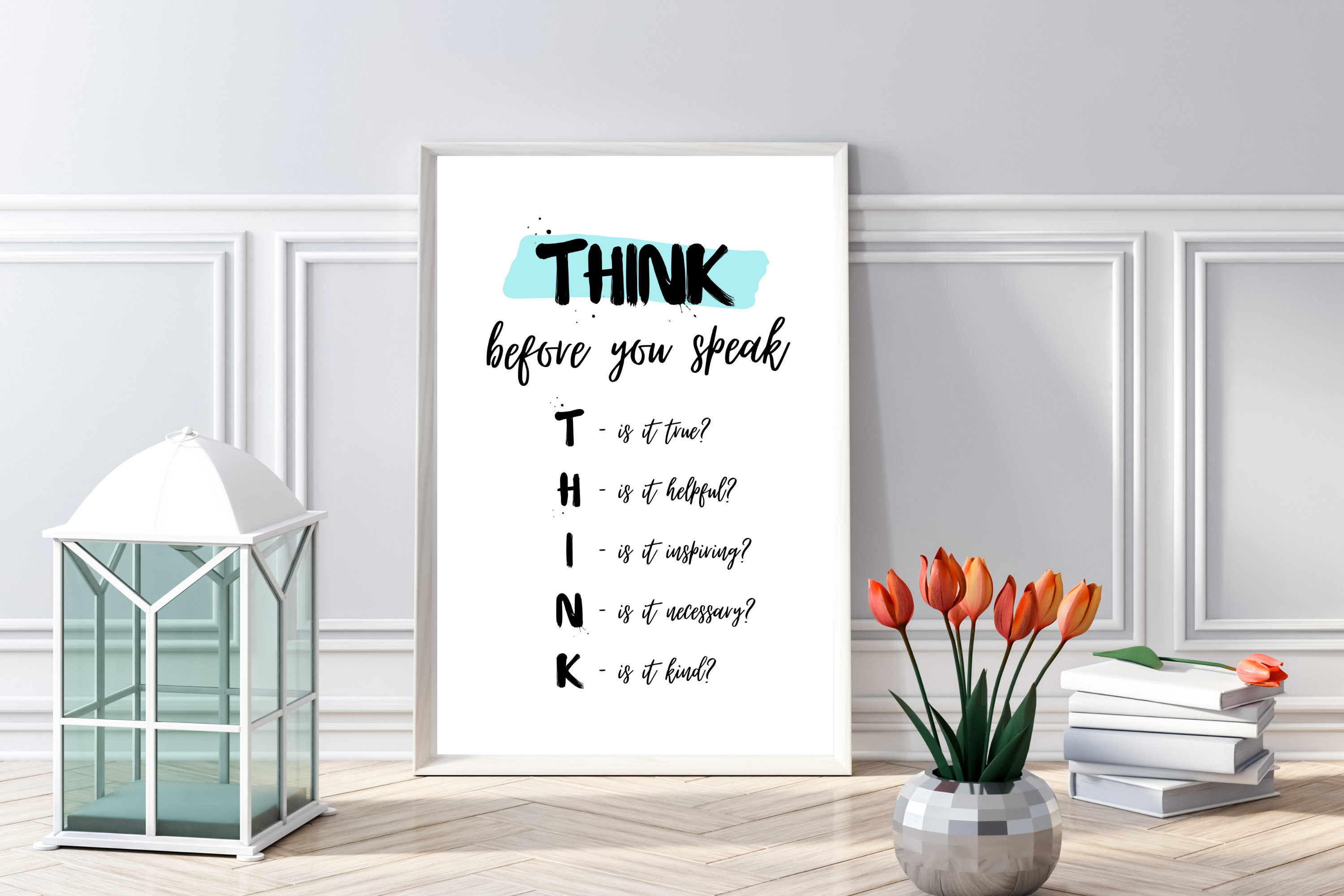 Think Before You Speak Poster Print, Aqua Brush Stroke Handwriting Font ...