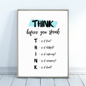 Think Before You Speak Poster Print, Aqua Brush Stroke Handwriting Font ...