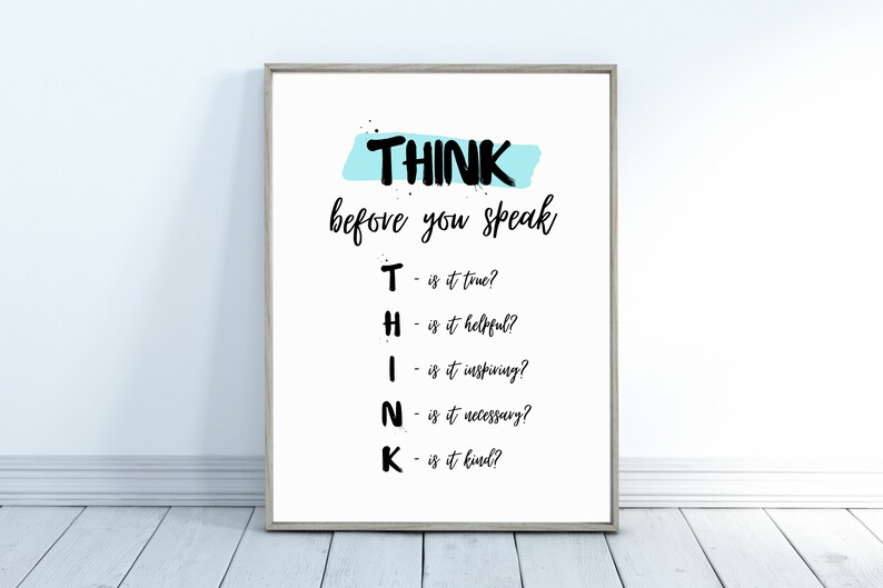Think Before You Speak Poster Print, Aqua Brush Stroke Handwriting Font ...