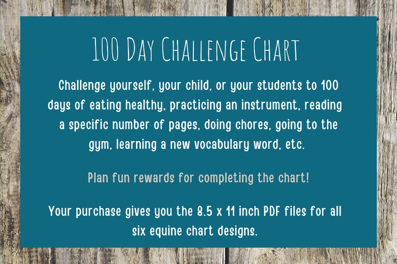 100 Day Horses Challenge Chart | Aqua Blue Goal Setting | Habit Tracker ...