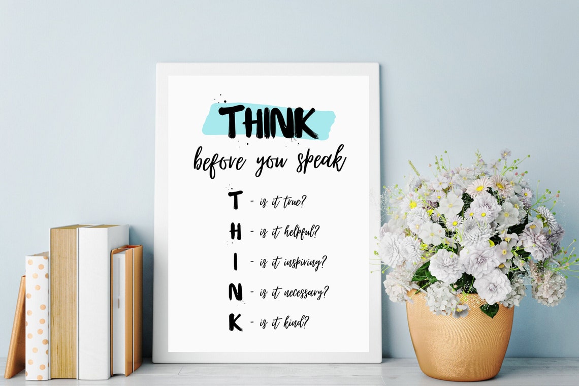 Think Before You Speak Poster Print, Aqua Brush Stroke Handwriting Font ...