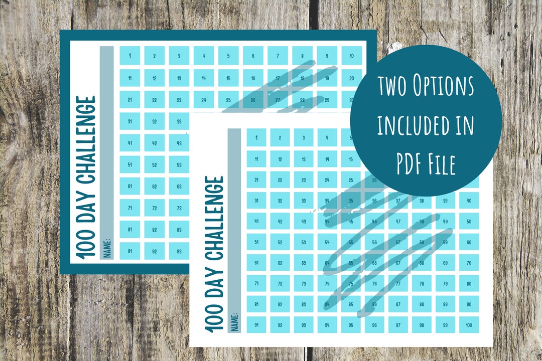 100 Day Challenge Chart | Aqua Blue Goal Setting | Habit Tracker ...