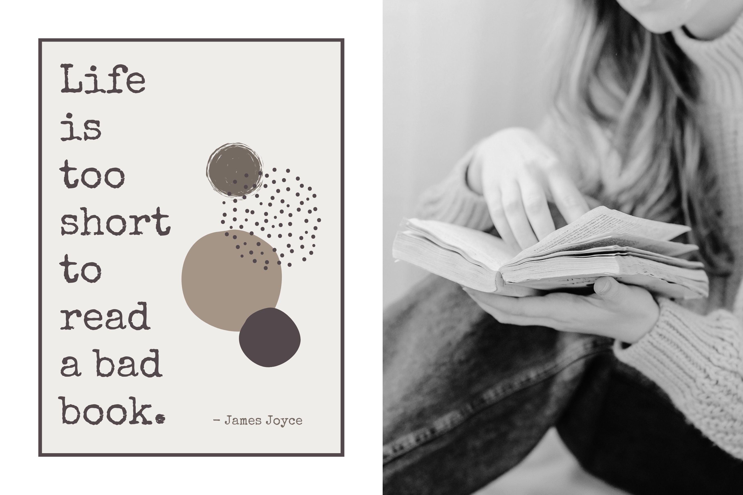 Life is Too Short to Read a Bad Book James Joyce Quote Printable Brown ...