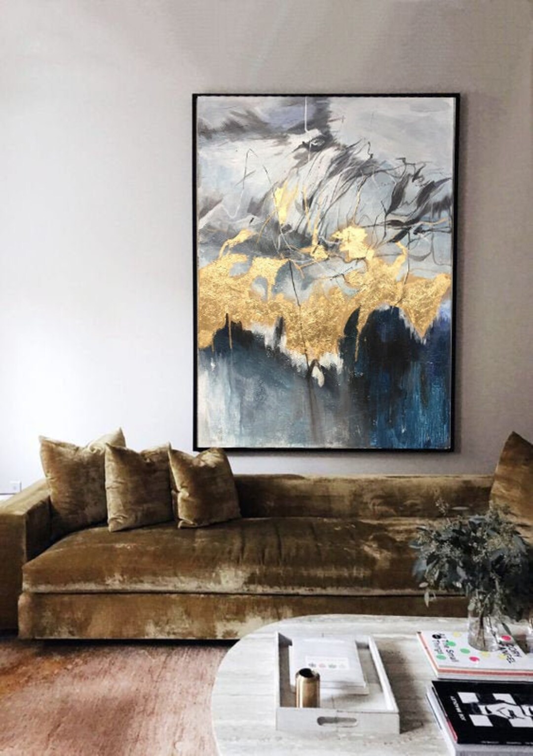 Große Abstrakte Wand Kunst Gold Originale Abstrakte Malerei Acryl Malerei auf Leinwand Wand ...