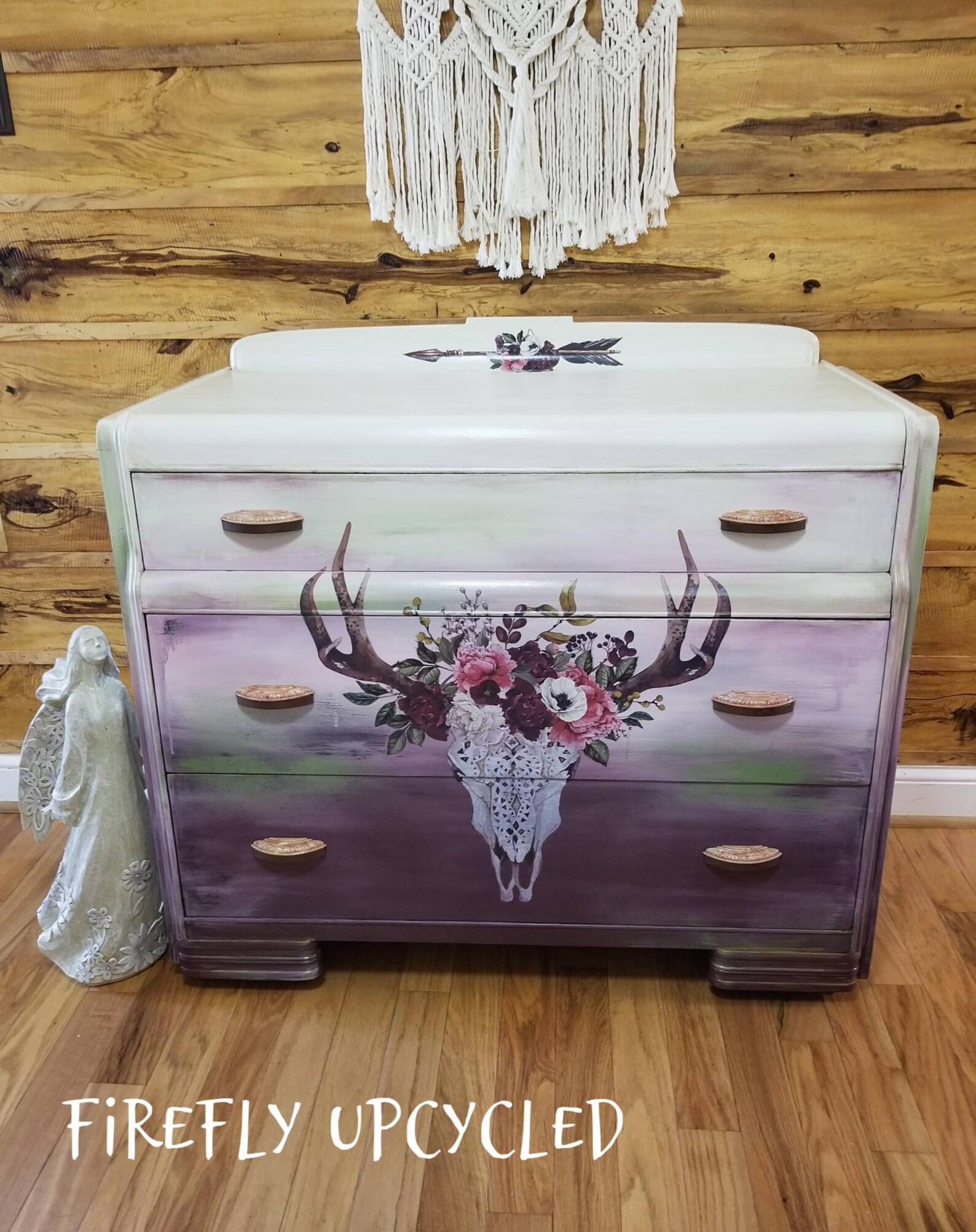 SOLD Painted Vintage Furniture, Longhorn Skull Western Dresser Chest of ...
