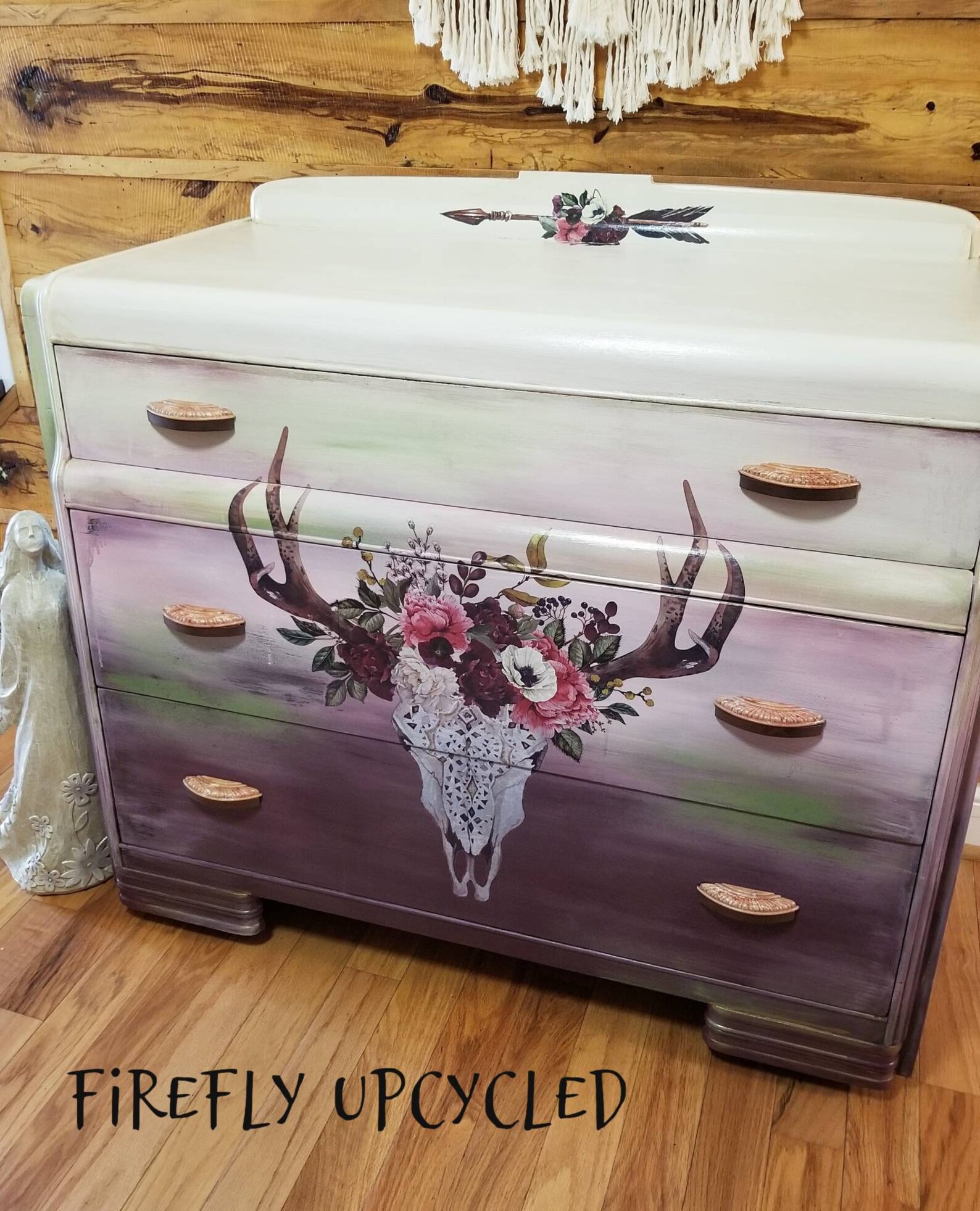 SOLD Painted Vintage Furniture, Longhorn Skull Western Dresser Chest of ...
