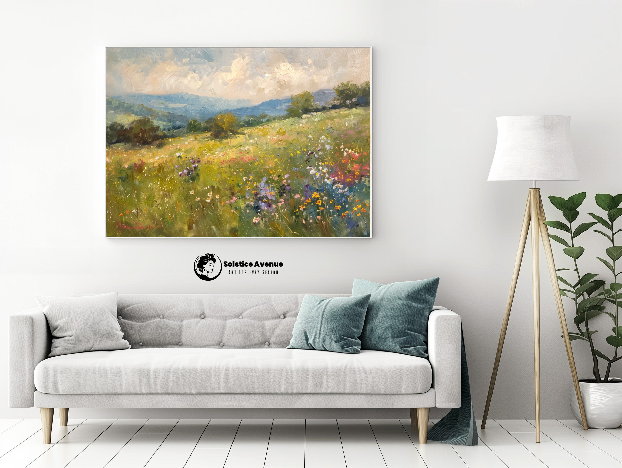Landscape Painting Wall Art Print, Wildflowers Decors, Countryside ...