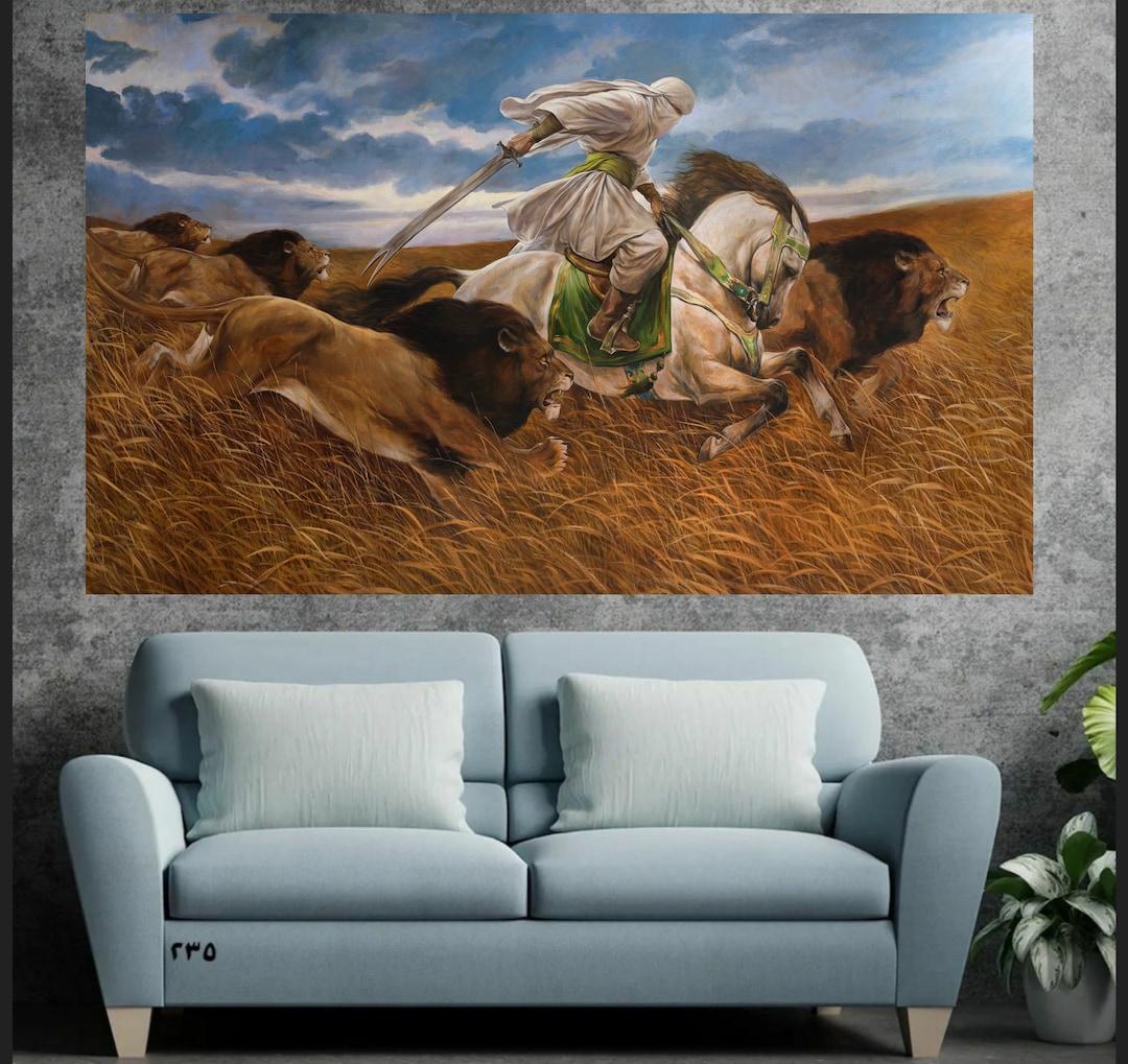 Imam Ali With Lions High Quality Banner, Ya Ali, Shia Wall Art, Shia ...