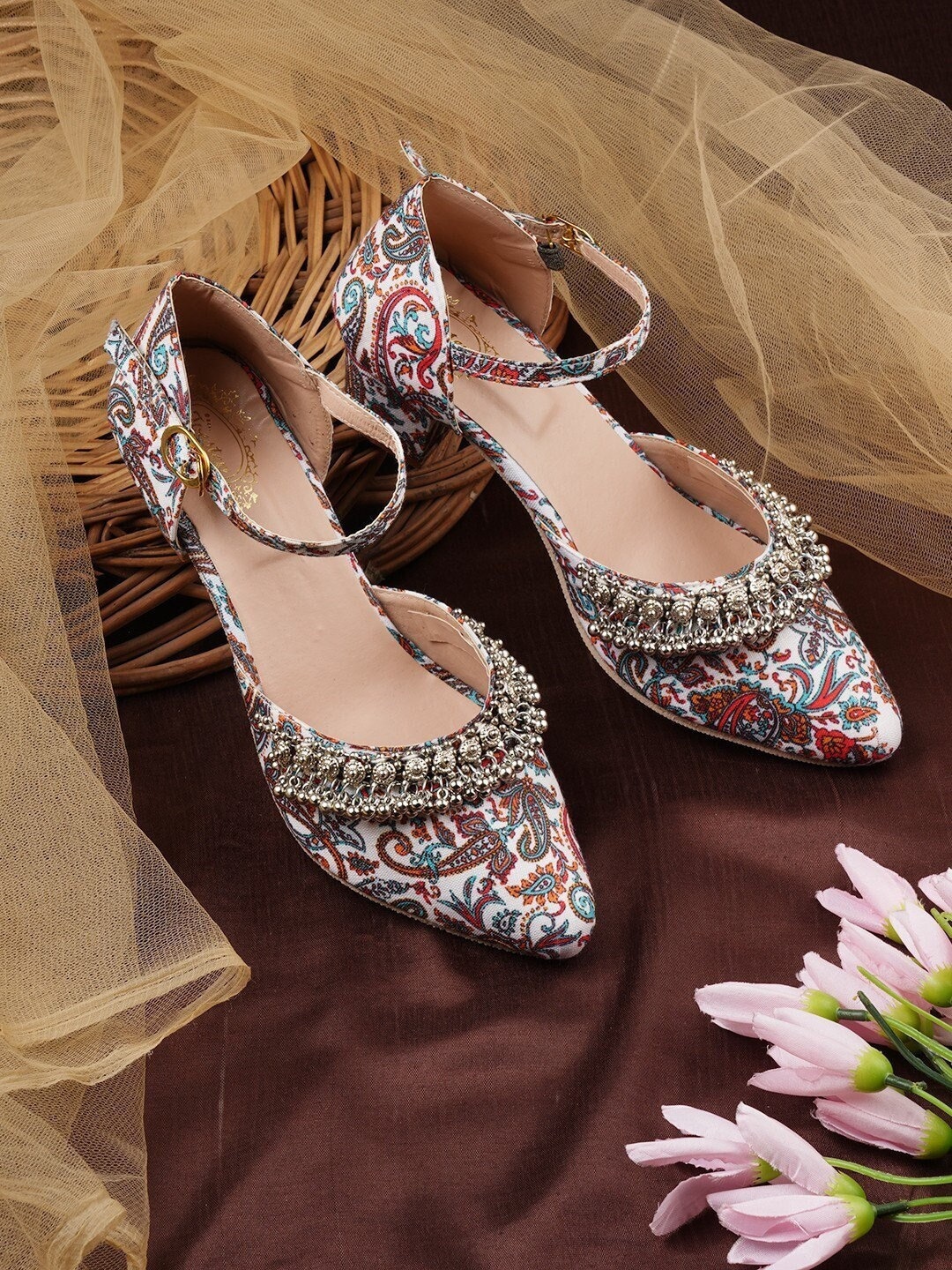 Printed Block Heels Heels for Women Women Casual Heels, Summer Ethnic ...