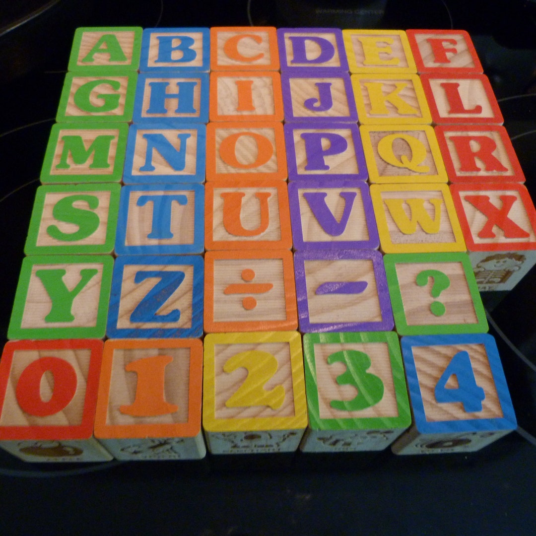 Wood Alphabet Blocks, Number Blocks, Large Children's Blocks 34 Wooden ...
