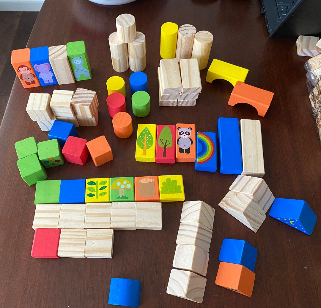 Vintage Colorful Wood Building Blocks - Over 60 Blocks, Colored and ...