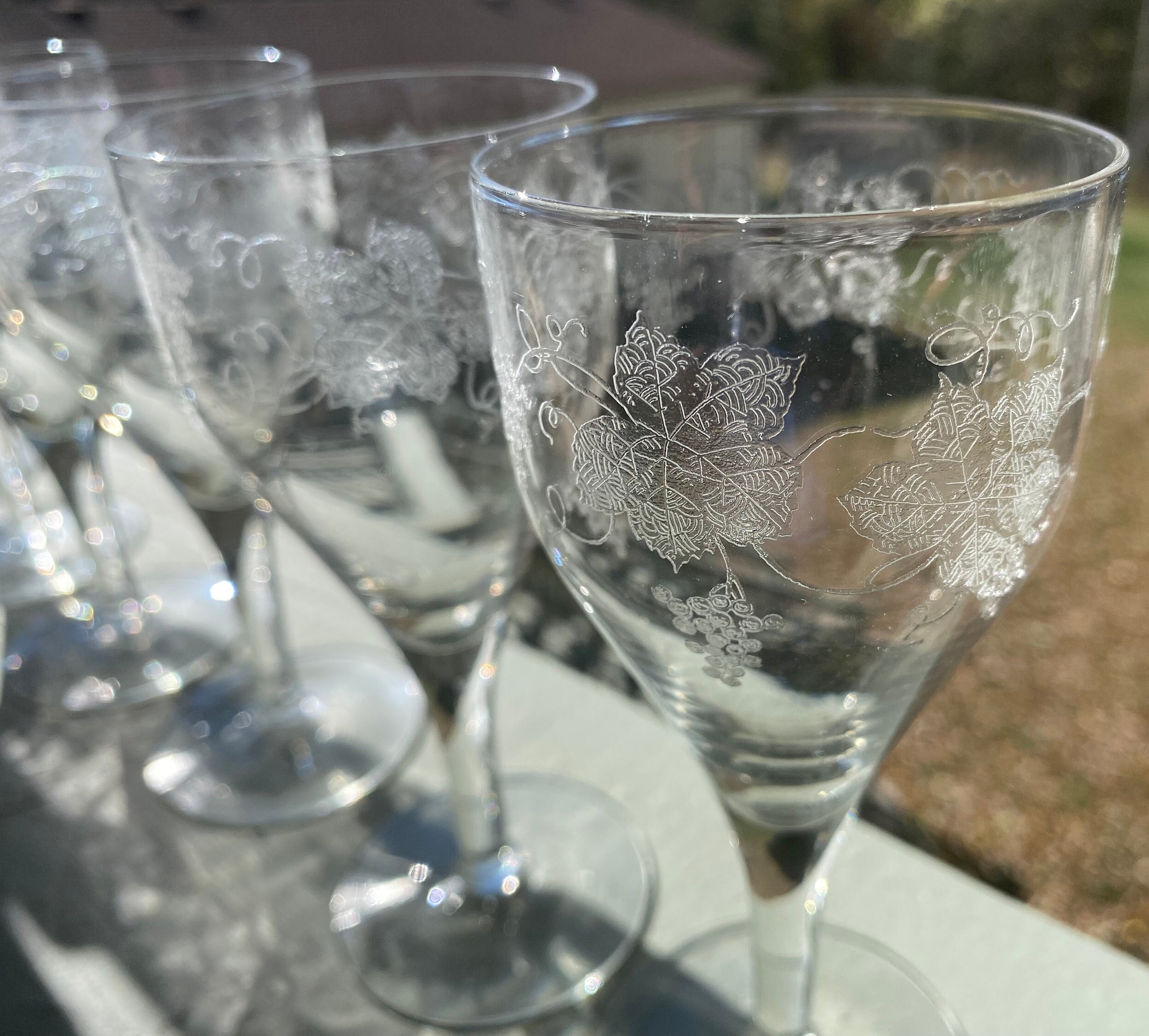 Crystal Glass Etched Wine Glasses Set of 6 Grape Leaf - Etsy
