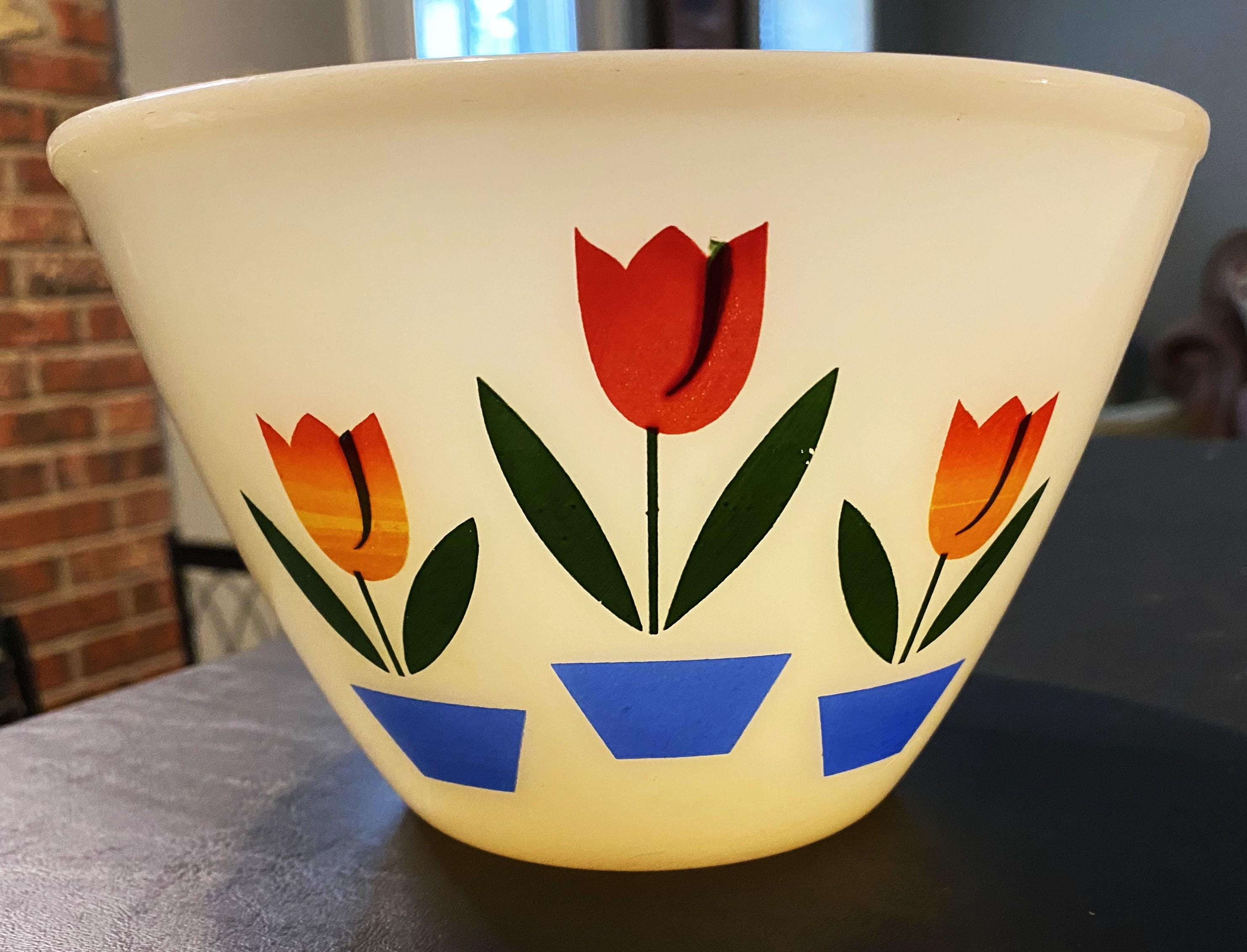 Rare Set - Fire King Tulips on Ivory Pattern Kitchenware - Set of 4 ...