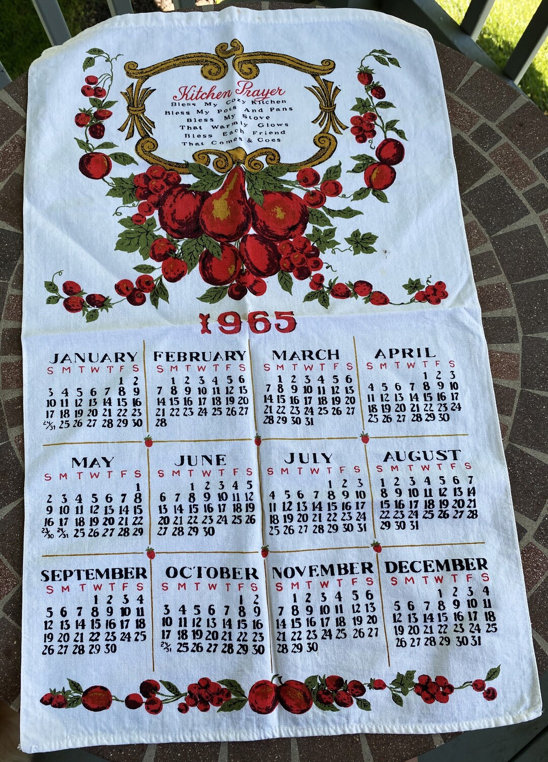 Vintage Kitchen Calendar Towel, 1965 Kitchen Towel, 1965 Calendar Towel ...