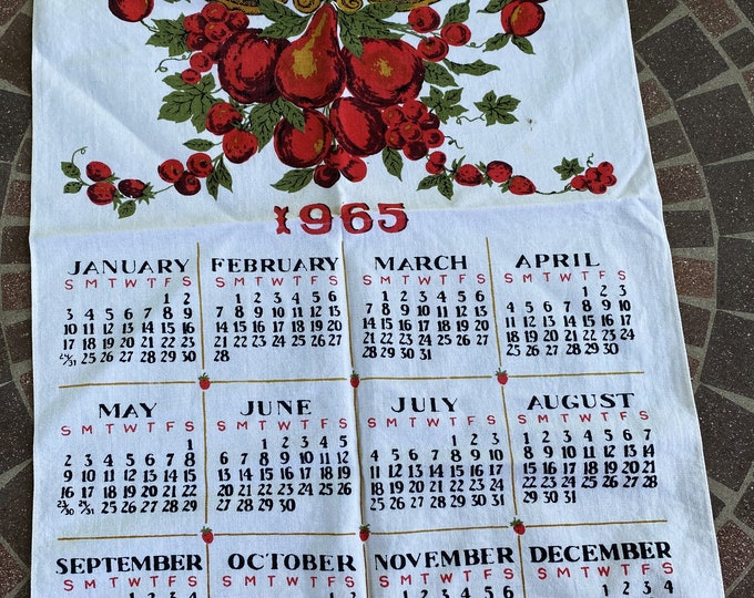 Vintage Kitchen Calendar Towel, 1965 Kitchen Towel, 1965 Calendar Towel ...