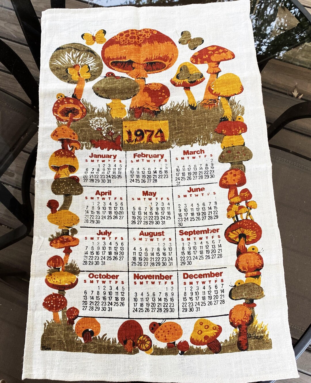 Vintage Kitchen Calendar Towel, 1974 Kitchen Towel, 1974 Calendar Towel ...