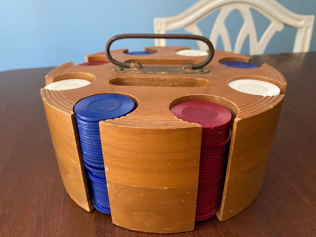 Poker Chip Caddy With Chips, Wood Poker Chip Caddy With Card Holder ...
