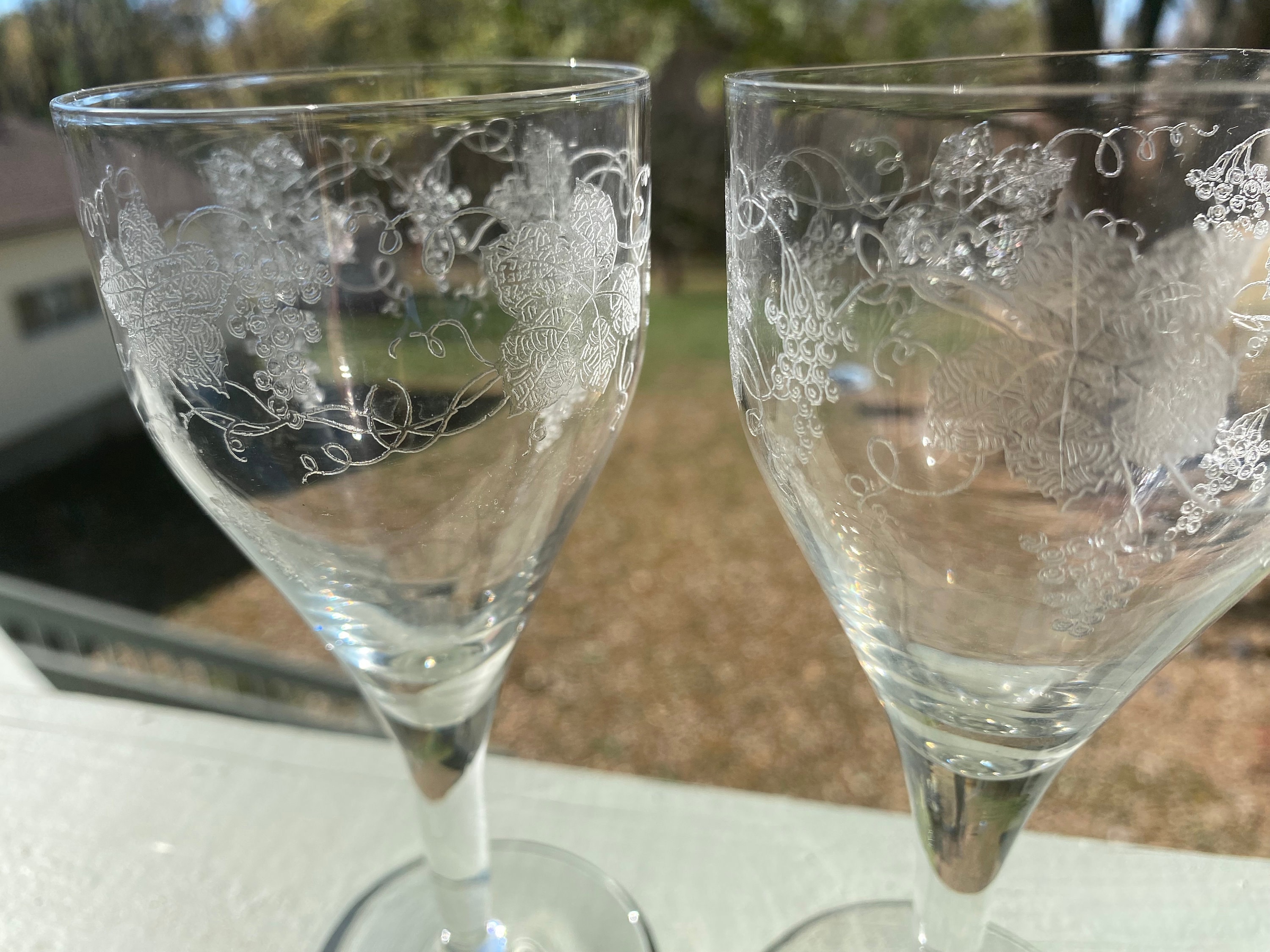 Crystal Glass Etched Wine Glasses Set of 6 Grape Leaf - Etsy
