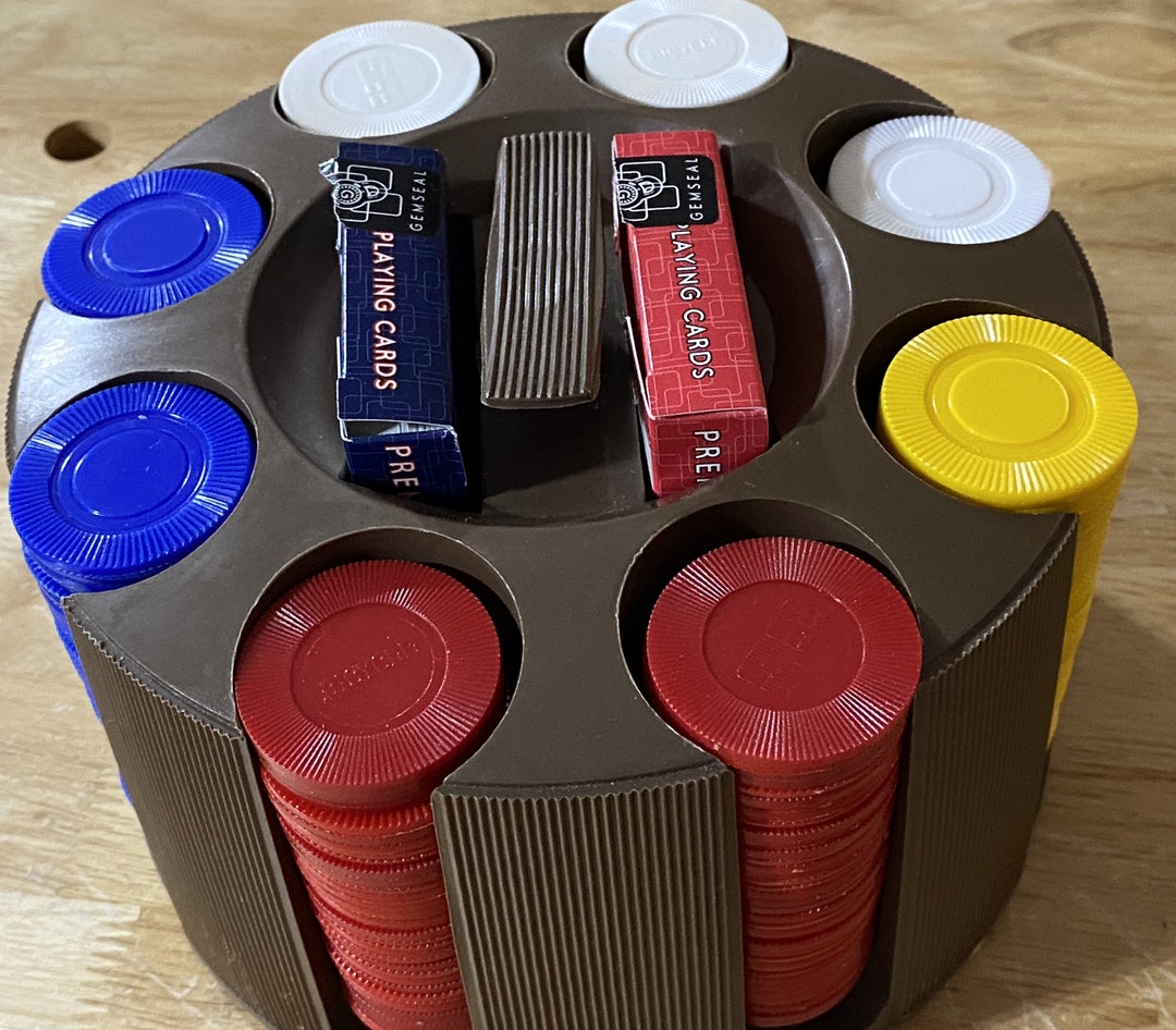 Poker Chip Caddy With Chips and Playing Cards, Revolving Poker Chip ...