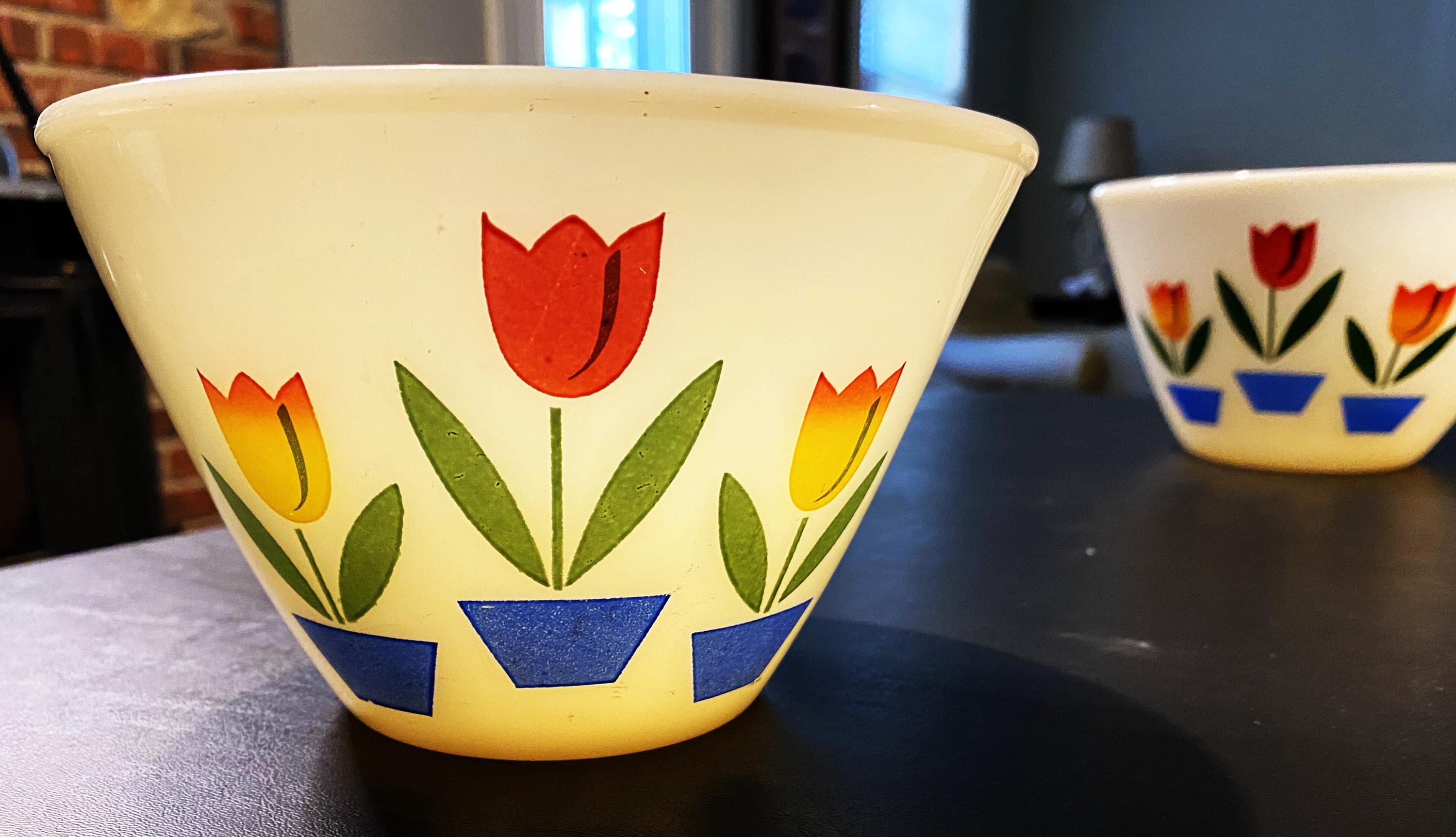 Rare Set - Fire King Tulips on Ivory Pattern Kitchenware - Set of 4 ...
